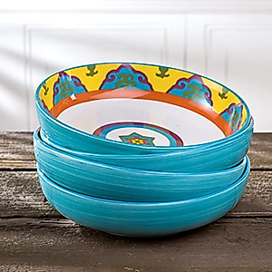 EuroCeramica Galicia Andalusian-Inspired Collection, Pasta Bowls Set of 4, Vibrant Assorted Patterns, Multicolor Design