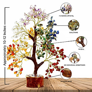 Kuhvai Seven Chakra Tree of Life, Crystal Tree for Positive Energy, 7 Chakra Tree, Feng Shui Tree, Stone Decor Natural Artificial Tree, 7 Chakra Tree of Life Healing Gemstones Pendant