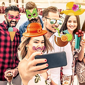 38pcs Luau Photo Booth Props Luau Party Favors for Luau Party Decorations Tropical Party Decorations Tiki Party Decorations Birthday Hawaiian Summer Beach Pool Party Decorations Supplies