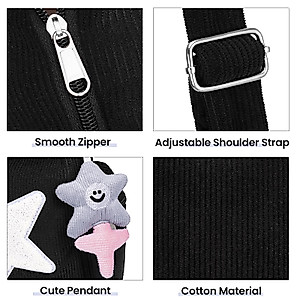 Y2K Star Tote Bag for Women, Emo School Grunge Bag Aesthetic, Cute Corduroy Shoulder Purse, Lightweight and Spacious Kawaii Tote Hobo Bag for Teen Girl