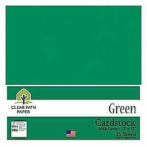 Green Cardstock - 12 x 12 inch - 65Lb Cover - 25 Sheets - Clear Path Paper