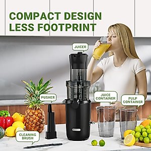AMZCHEF Whole Fruit Juicer Machines, 80MM Large Feeding Chute Slow Masticating Juicer, Powerful Cold Press Juicers with Upgrade Auger, Double-Layer Filter, Retro Toggle Switch (Light black)