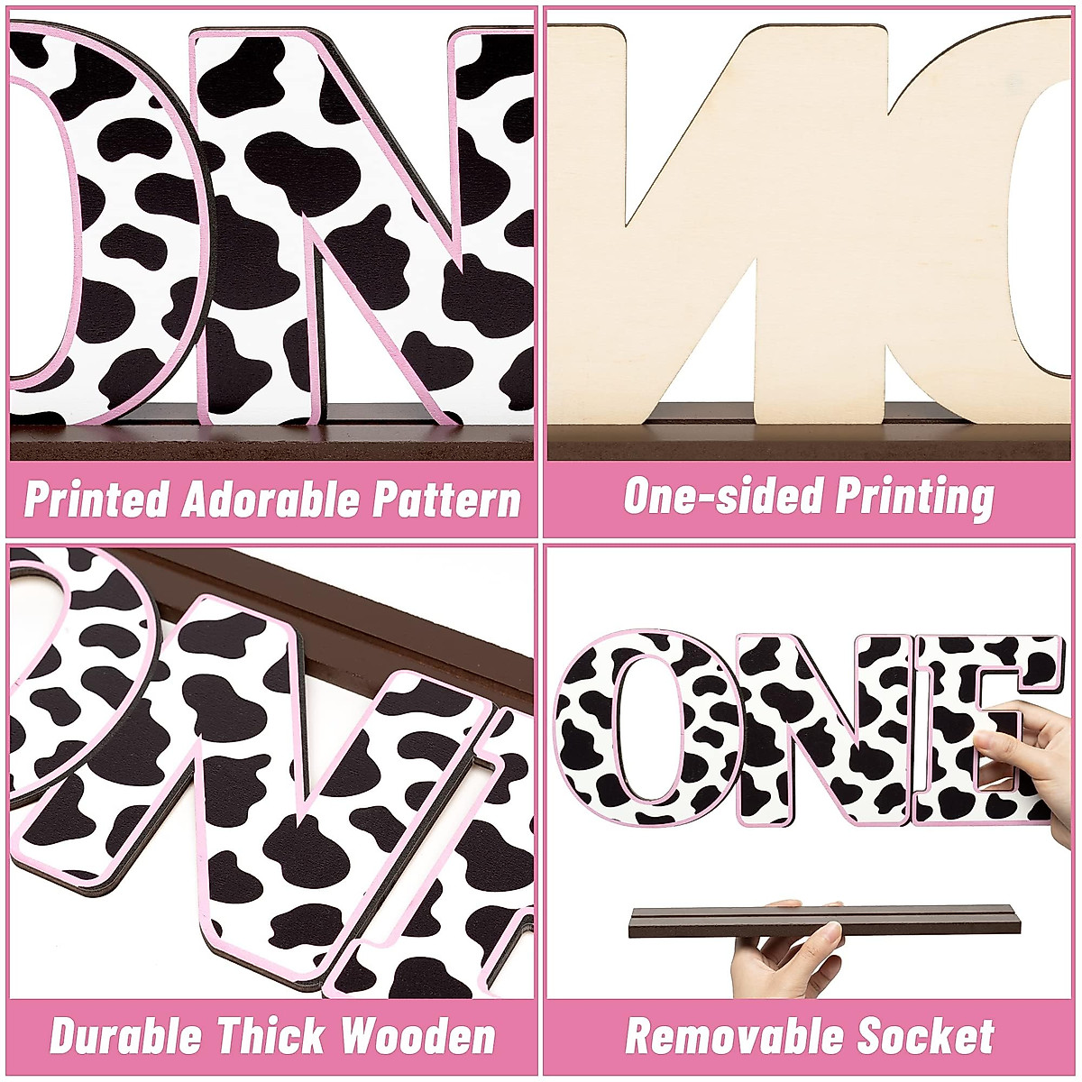 ANGOLIO Cow Print One Letter Sign Table Wooden Centerpieces for Baby Shower Cow Print Farm Animal First Birthday Party Decor Holy Cow I’M One Toddler Boy Girls 1st Birthday Baby Spring Decor Supplies