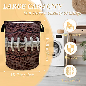 American Football Texture Laundry Basket, Sports Theme Laundry Hamper Foldable Waterproof Funny Tote Bag Dirty Clothes Storage Bucket Toy Organizer for Bathroom/Laundry/Bedroom 15.7"x19.6"