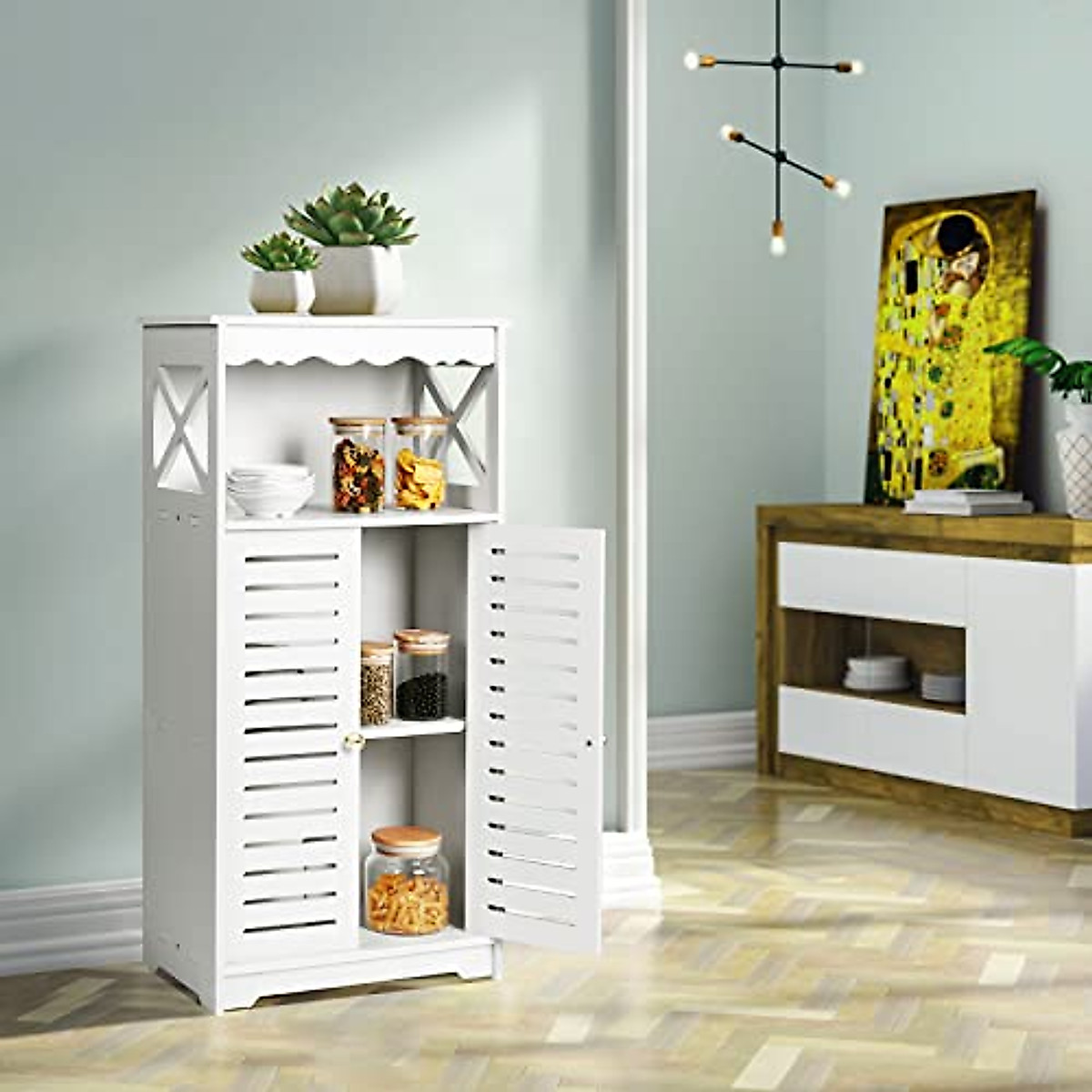 NOKAMW Bathroom Storage Cabinets,White Floor Cabinet,Home Waterproof Storage Furniture for Bedroom Kitchen Hallway,Cupboard Unit with Daily use Layer,75x24x34cm.