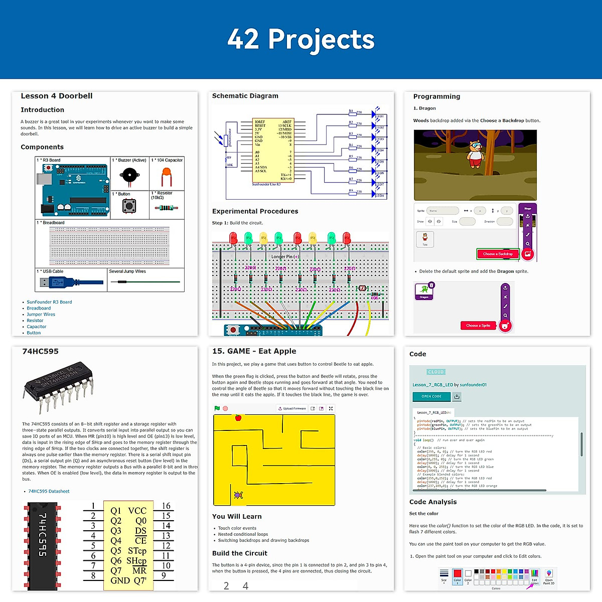 SunFounder Project Complete Starter kit Compatible with Arduino UNO R3 Arduino IDE/Scratch Coding with 42 Detailed Online Tutorials