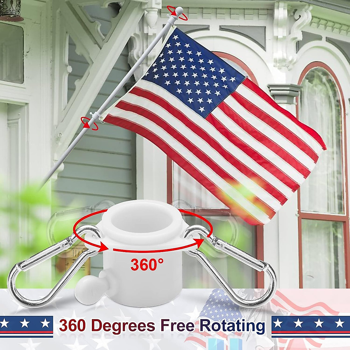 LAKEROD Flag Pole Kit with 3x5 American Flag Outdoor - 5ft Tangle Free Metal Flagpole with Holder Bracket & Embroidered US Flags - Heavy Duty for Outside House Porch Garage Boat Truck Jeep - White