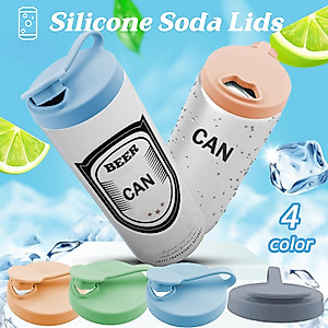 COKSDUPID 4 Pack Silicone Can Lids - Leakproof Soda Can Covers with Flip Top - Reusable Pop Can Lids to Keep Carbonation - Funny lip Seal Designs - Silicone Can Tops for Standard Size Cans Lids