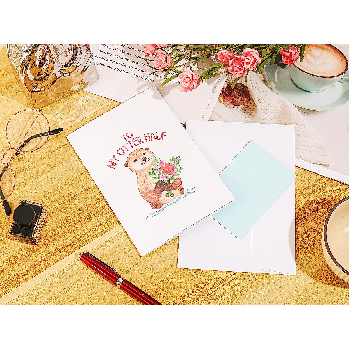 Liif Otter Half 3D Pop Up Anniversary Card For Wife, Husband, Couple, Funny Birthday Card - For Girlfriend, Boyfriend | With Message Note & Envelop | Size 7 x 5 Inch