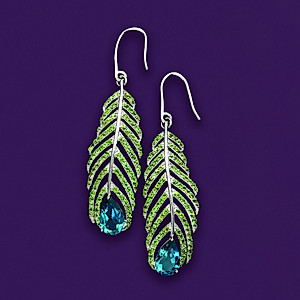 Ross-Simons 5.50 ct. t.w. London Blue Topaz and 3.30 ct. t.w. Green Tourmaline Feather Earrings in Sterling Silver