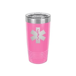 Rogue River Tactical EMT EMS Star of Life 20 Oz. Travel Tumbler Mug Cup w/Lid Paramedic (Pink)