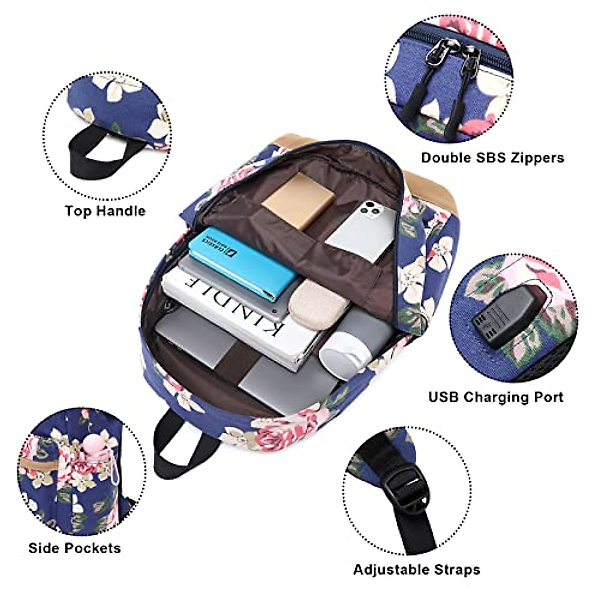 Luxbagsmart Backpack Set for Girls School Backpack Bookbag Schoolbag for Teen Girls Backpack Set 3 in 1 (Blue)