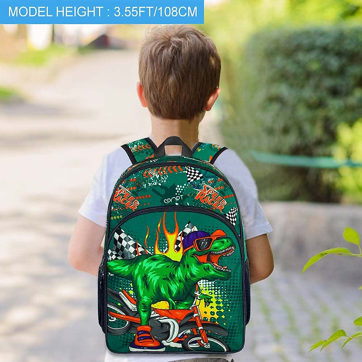 UFNDC 3PCS Dinosaur Backpack for Boys, Kids Preschool Bookbag with Lunch Box, 16”School Bag for Elementary Toddler