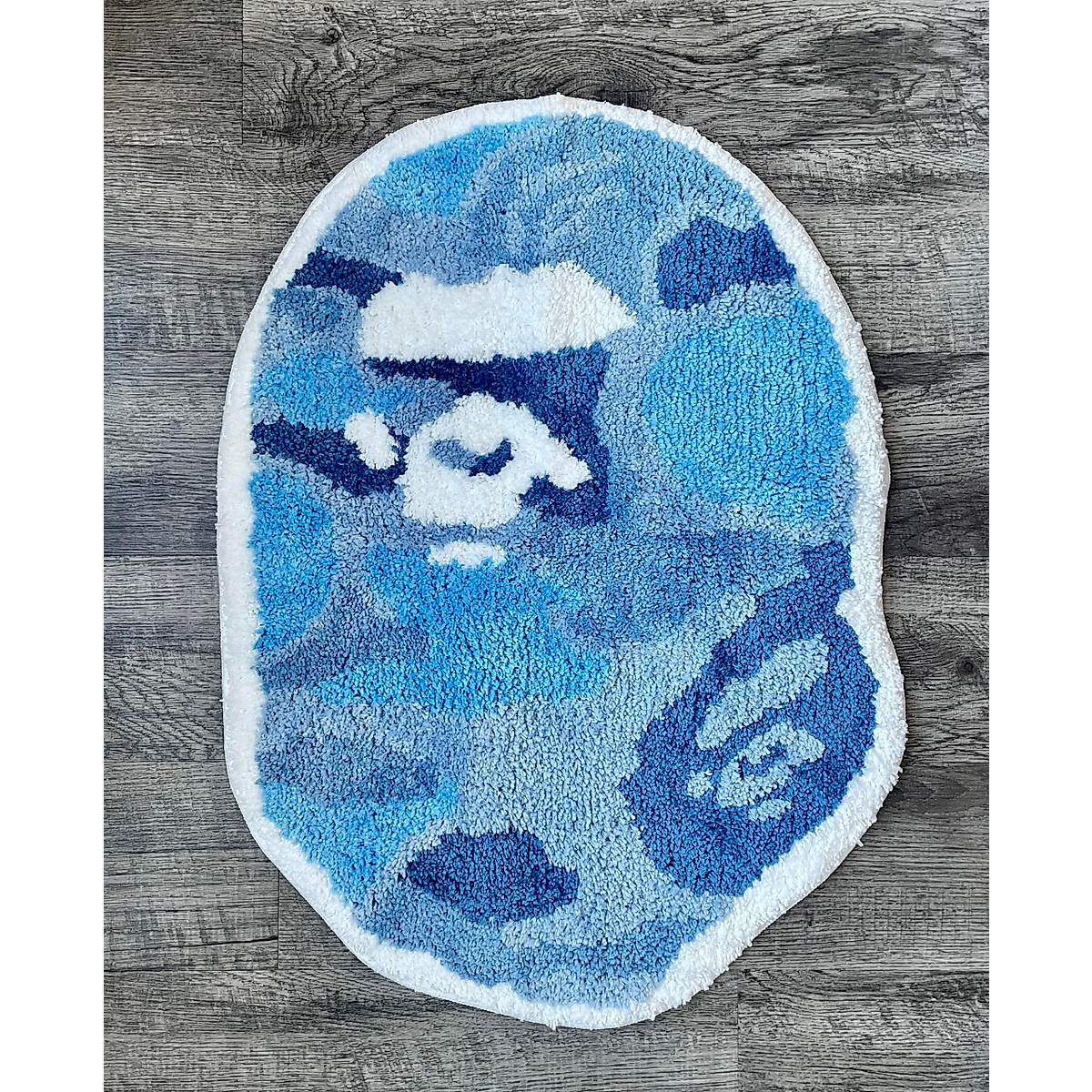 Luxape Bape Rug - Camo Blue - Handmade & Premium- 28in W * 20in L (70 * 50cm) - Hypebeast Rug - Hypebeast Rug Decor - Living Room, Bedroom, Children Room, Door mat - A Bathing APE Rug