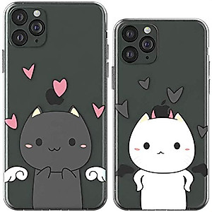 Toik Matching Couple Cases for Apple iPhone 11 Pro Xs Max Xr 10 X 8 Plus 7 6s 5s SE Soulmate Lightweight Angel Devil Cats BFFs Boyfriend TPU Print Gift Anniversary Kawaii Protective Girly Cute