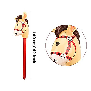 Haconba 16 Pieces 40 Inch Inflatable Stick Horse Cowboy Cowgirl Horse Head Stick Pony Stick Balloon for Cowboy Theme Parties Chsirtmas Birthday Party Home Decoration