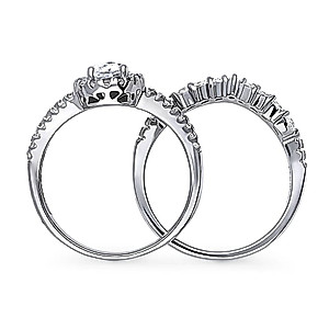 BERRICLE Sterling Silver Halo Wedding Engagement Rings Pear Cut Cubic Zirconia CZ Split Shank Ring Set for Women, Rhodium Plated Size 7
