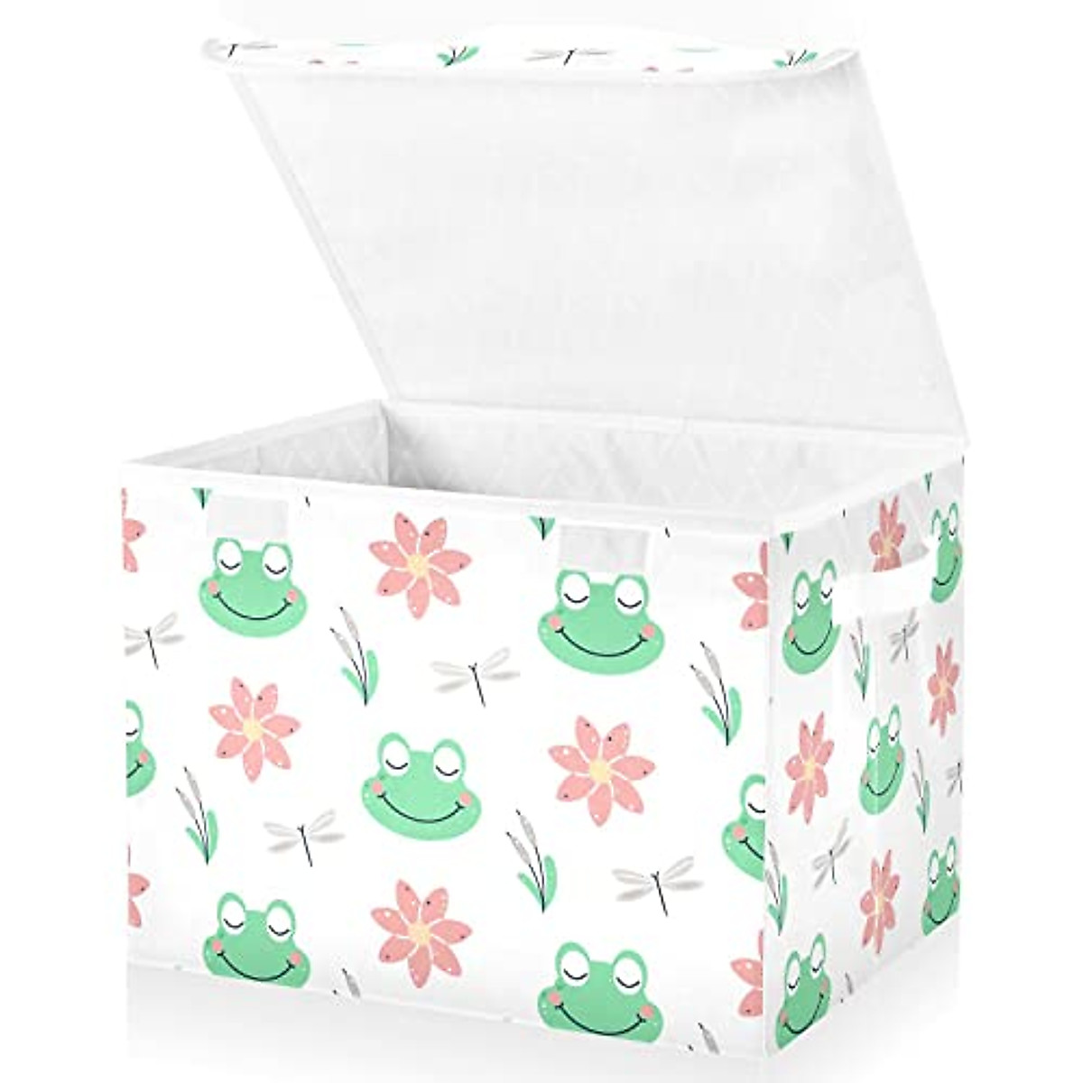 Krafig Cartoon Funny Animal Frog Foldable Storage Box Large Cube Organizer Bins Containers Baskets with Lids Handles for Closet Organization, Shelves, Clothes, Toys
