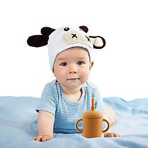 Sangyn 2 Pack Toddler Training Cup with Straw,BPA-Free,5 Oz Silicone Sippy Cups, Unbreakable, Trainer Cup for Babies Toddlers and Infants(Sky Blue, Brown)