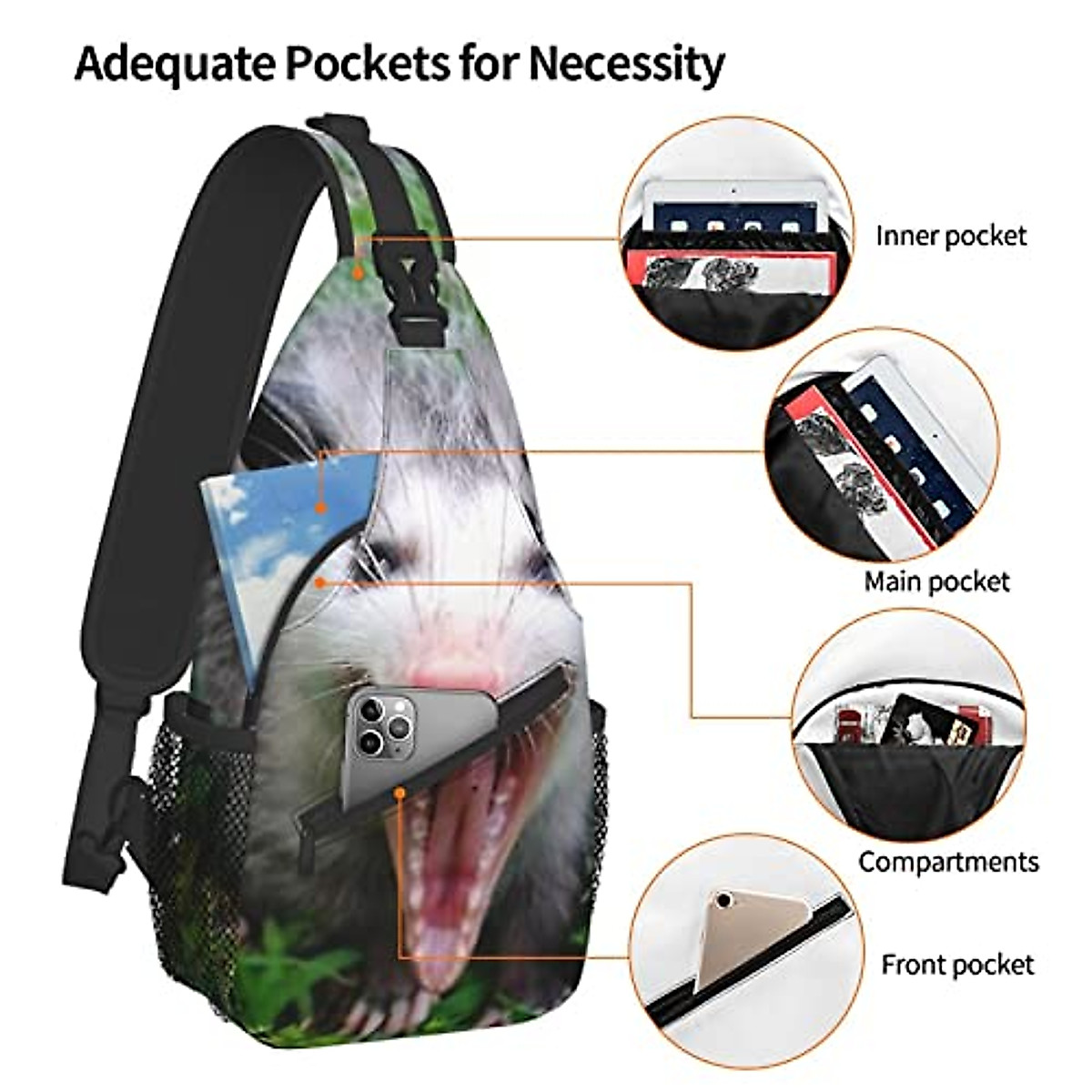 Possum Hissing Chest Bag Shoulder Bag, Animal Sling Backpack Casual Travel Bag For Men And Women