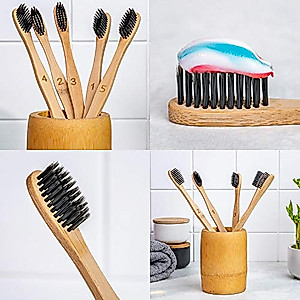 BlauKe Bamboo Toothbrushes Medium Bristles 5-Pack – Biodegradable, Sustainable, Natural, Eco Friendly – Black Charcoal Wooden Toothbrush Set