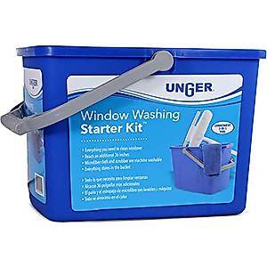 Unger Window Washing Starter Kit with 2-in-1 Microfiber Combi, Collapsible Pole, Microfiber Cloth, and Bucket