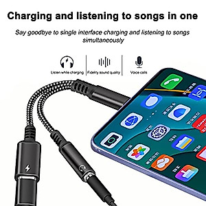 USB Type C to 3.5mm Headphone and Charger Adapter,2-in-1 USB C to AUX Audio Jack Dongle Cable with PD 60W Fast Charging Compatible with Samsung Galaxy S22 S21 S20,Note 20 10,Google Pixel 4 3 XL