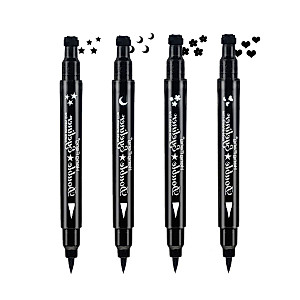 LAMUSELAND Eyeliner Stamp Wingliner, Waterproof Smudgeproof Liquid Eye Liner Gel Pen Set, Long Lasting Heart Black Thin Double Ended Pencil Makeup Tools for Women (A Star)