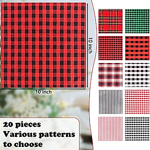 ZYP 20 Pcs Christmas Cotton Fabric Squares, 10 x 10 Inch Christmas Plaid Buffalo Check Fabric Precut Scraps for Christmas DIY Craft Sewing Quilting