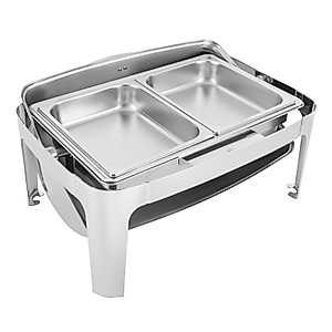 Roll Top Chafing Dish Buffet Set 9L/9.54Qt Stainless Steel Buffet Chafing Server Set Rectangular Buffet Chafer and Food Warmer for Catering Event Parties,25.2 * 18.11 * 17.32in (with Visible Window)