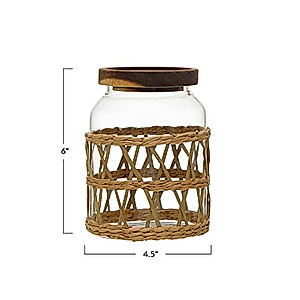Creative Co-Op Boho Glass Storage Acacia Wood Lid, Natural Canister