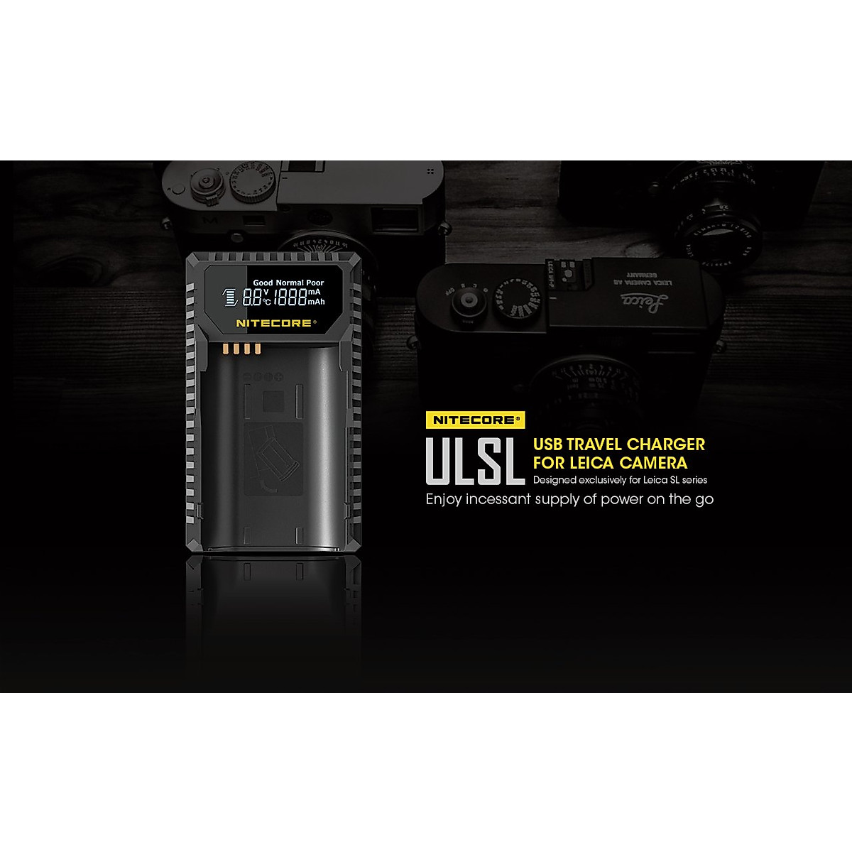 Nitecore ULSL USB Travel Charger for Leica BP-SCL4 Batteries - Compatible with Leica SL Typ 601 Series Camera, Sticker