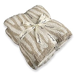 Luxury Sage Green Throw Blanket Knitted Ultra Soft Stripes Beige Blanket Zebra Pattern Air Feel Cozy Warm for Bed Sofa Couch in All Seasons