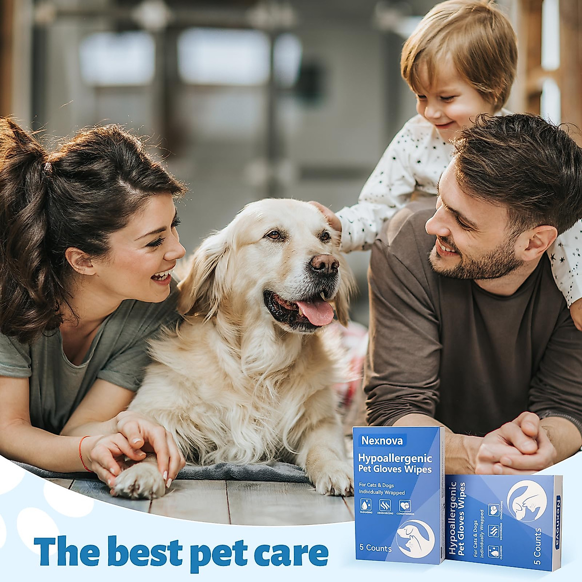 Nexnova™ Glove Wet Wipes for Pets Dogs and Cats, 5 pcs, Cleaning Deodorizing Bathing Hypoallergenic Grooming Unscented