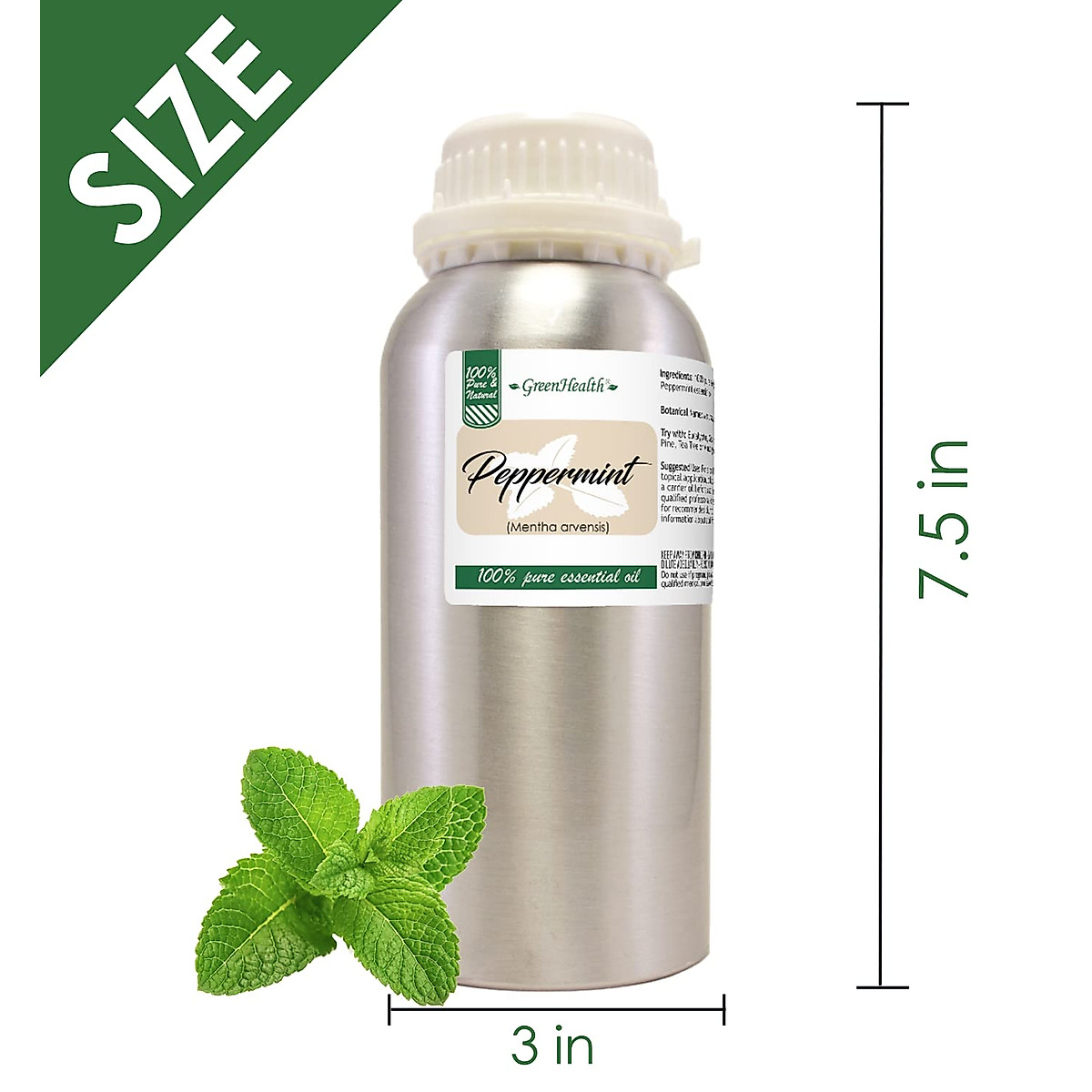 16 fl oz - Peppermint Essential Oil (100% Pure & Uncut), Aluminum Bottle - GreenHealth