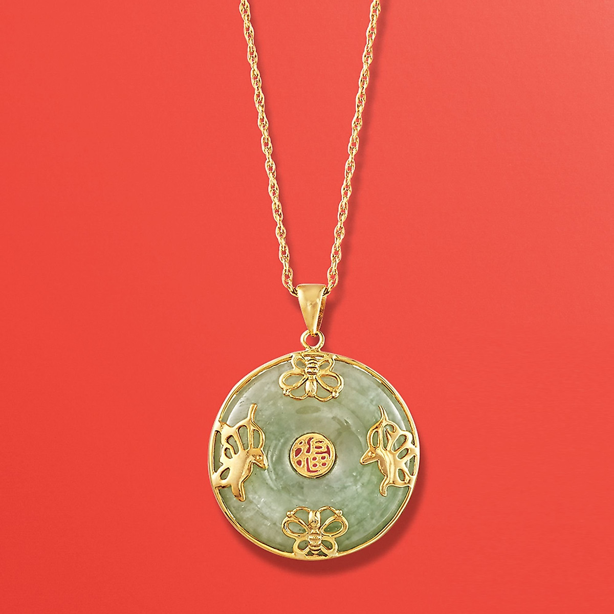 Ross-Simons Good Fortune Butterfly Pendant Necklace in 18kt Gold Over Sterling