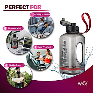 WVX Half Gallon Water Bottles - Leakproof Large BPA-Free Water Jug - Motivational Water Bottle with Time Marker, Wide-mouth for Sports Gym Travel Men Women (2.2L, Black, 72 Ounce)