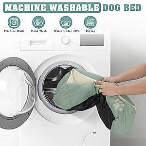 Kphico Pet Bed,25 Inch Rectangle Dog Bed with Non-Slip Bottom and Supportive Side Wall,Removable Washable Side Square Dog Bed for Indoor Medium Dog and Large Cats-Beige Green