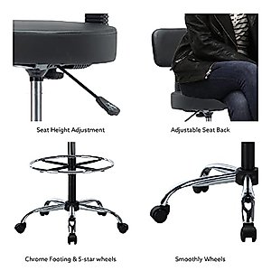 Venus Drafting Stool Chair, Rolling Stools with Wheels, Stools with Backs, Tall Adjustable Office Chair Workbench Stool with Back Support Adjustable Chair Work Stool with Chrome Footrest - Gray