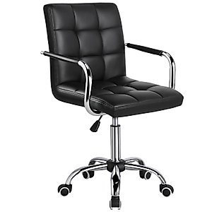 Yaheetech Desk Chair - Office Chair with Arms/Wheels for Students Swivel Faux Leather Home Computer Black