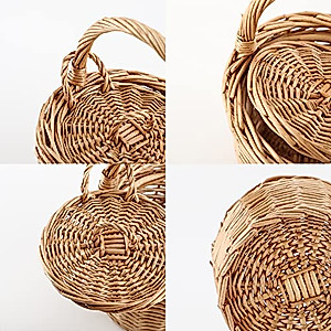 Small Wicker Basket, Round Storage Bin with Handle and Lid for Cell Phones Toys Sundries
