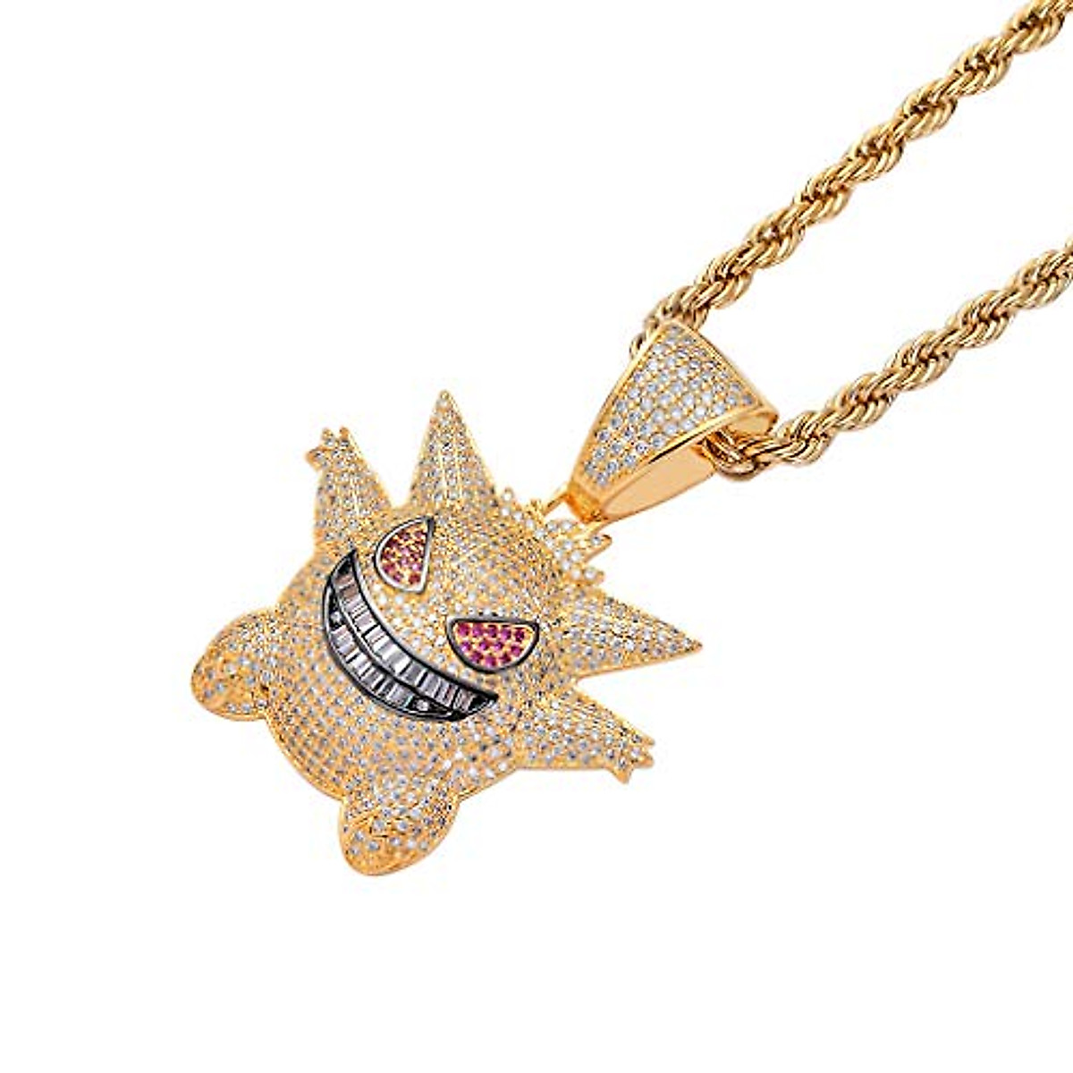 SMANXEY Gengar Gold Cubic Zirconia Hip Hop Pendant Necklace for Fans Classic Collection