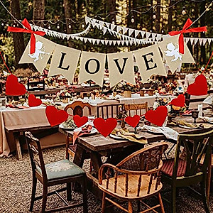 2 Pack Valentines Day Garland Valentines Day Decor Burlap Banner Rustic Love Hanging Banner Valentines Decoration Felt Heart Garland Banner Bunting Photo Props Party Supplies for Mantle Fireplace Wall