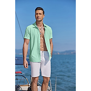 COOFANDY Mens Button Down Beach Shirt Short Sleeve Casual Vacation Shirts Summer Tropical Shirts Tops Mint Green