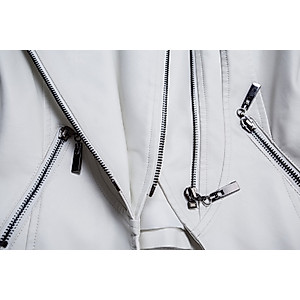 chouyatou Women's Fashion Tailored Zip-Up Faux Leather Quilted Racer Jacket (X-Large, White)