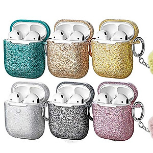 Airpods Case, DMMG Airpods Case Cover Silicone Skin, AirPods Protective Bling Glitter Case with Fluff Ball Keychain, Scratch Proof and Drop Proof for Apple Airpods 2&1