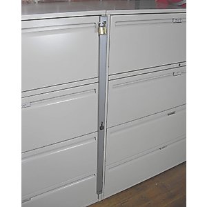 File Cabinet Locking Bar. Fits 5 Drawer File Cabinets. Includes Cobalt Drill Bit. (Gray)