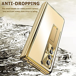 NINKI Compatible Samsung Galaxy Z Fold 3 Phone Case with Screen Protector & S Pen,Aluminum Hinge Protection Stand Case Samsung Z Fold 3 Case with S Pen Holder,Galaxy Fold 3 Metal Case with Stand Gold