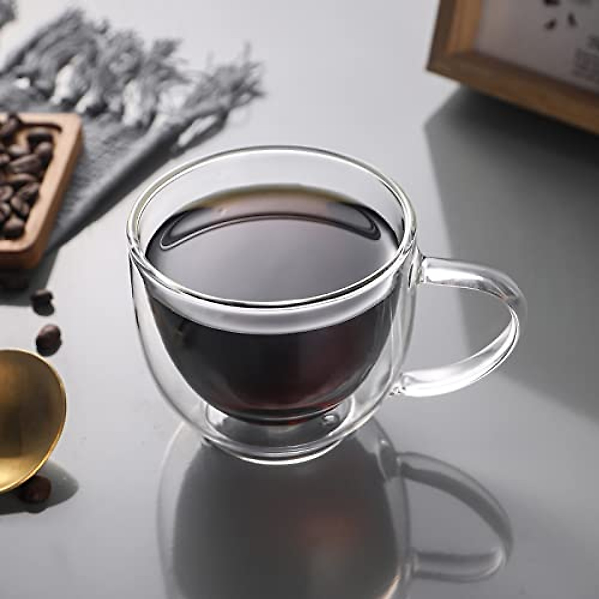 Douria Double Walled Glass Coffee Mugs, Clear Espresso Cups, Coffee tea Mugs Set, Iced Coffee Cup, Glass Mugs for Hot Beverages, Premium Glasses Set, Each 200ml (7Ounces./Set of 2)