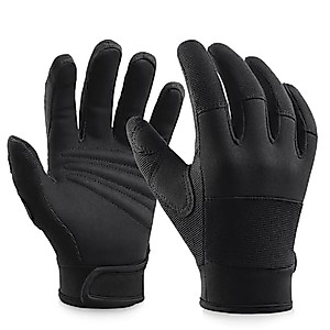 OZERO Medium Black Synthetic Leather Utility Gloves for Men and Women - Touch Screen Sensitive, Padded Knuckles, Adjustable Closure